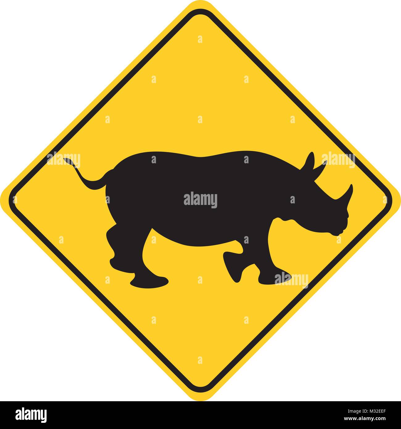 rhino silhouette animal traffic sign yellow vector illustration Stock ...