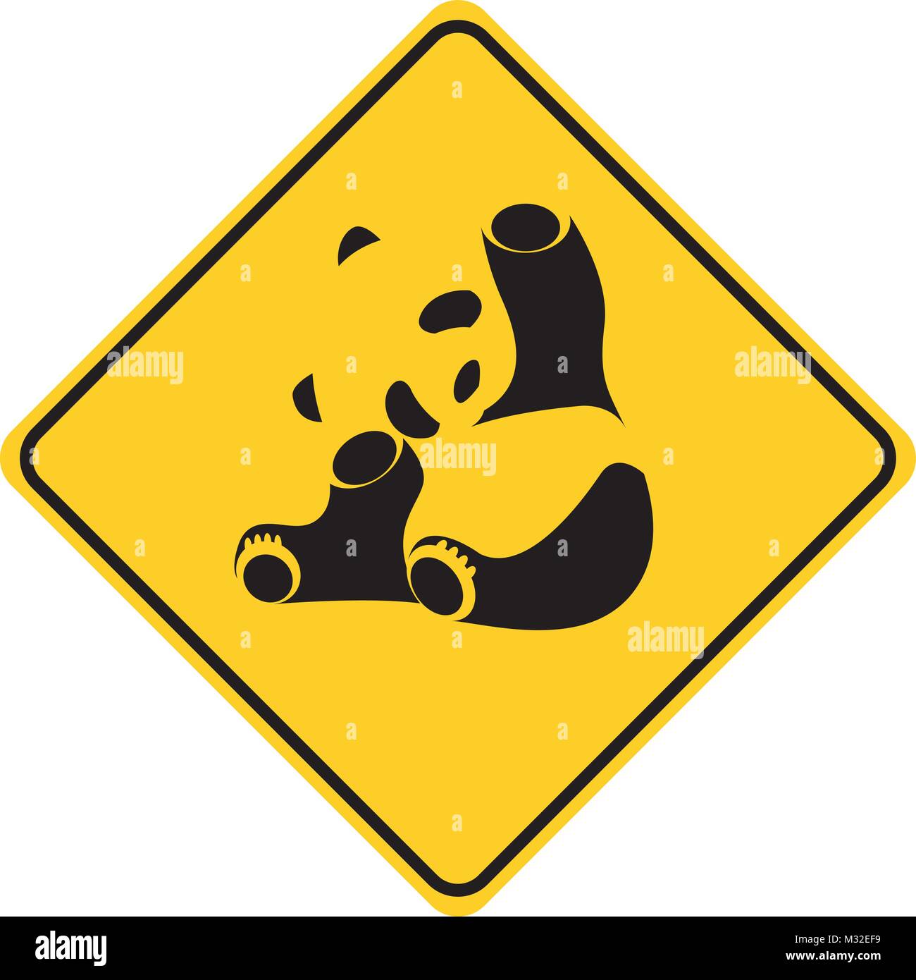 panda silhouette animal traffic sign yellow vector illustration Stock ...