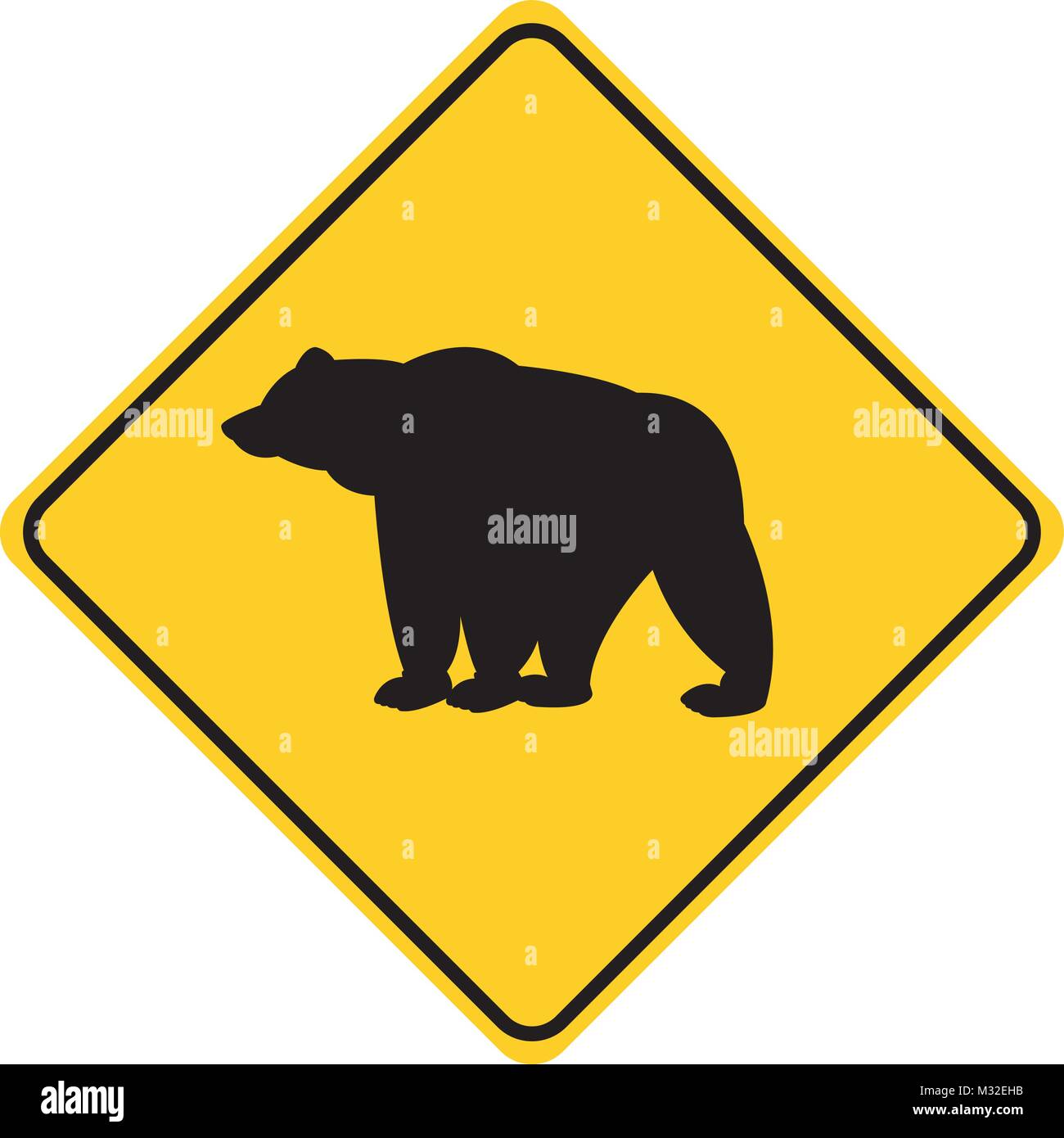 bear silhouette animal traffic sign yellow vector illustration Stock ...