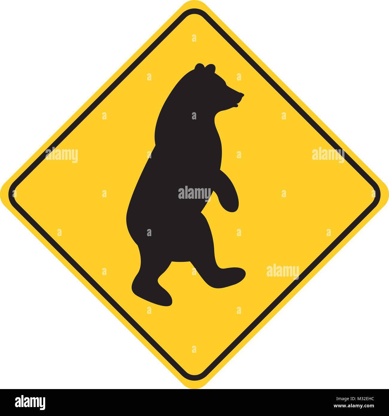 bear silhouette animal traffic sign yellow vector illustration Stock ...