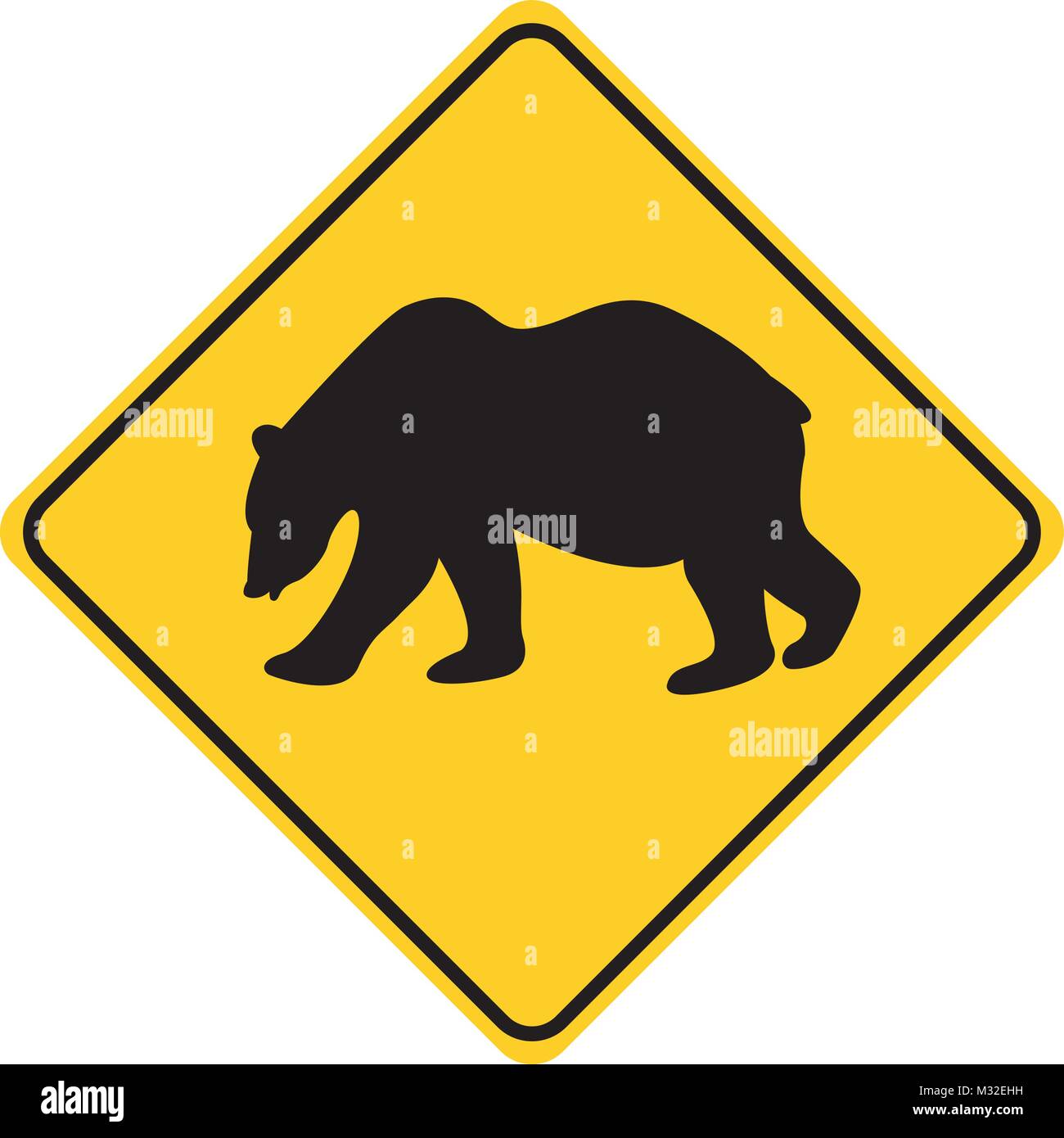 bear silhouette animal traffic sign yellow vector illustration Stock ...