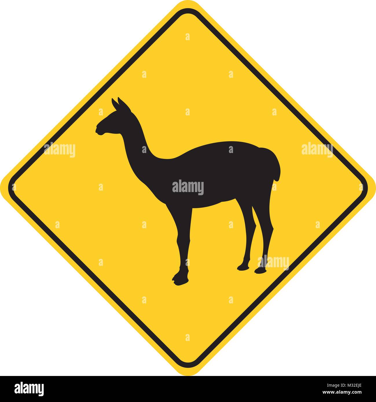 lama silhouette animal traffic sign yellow vector illustration Stock ...