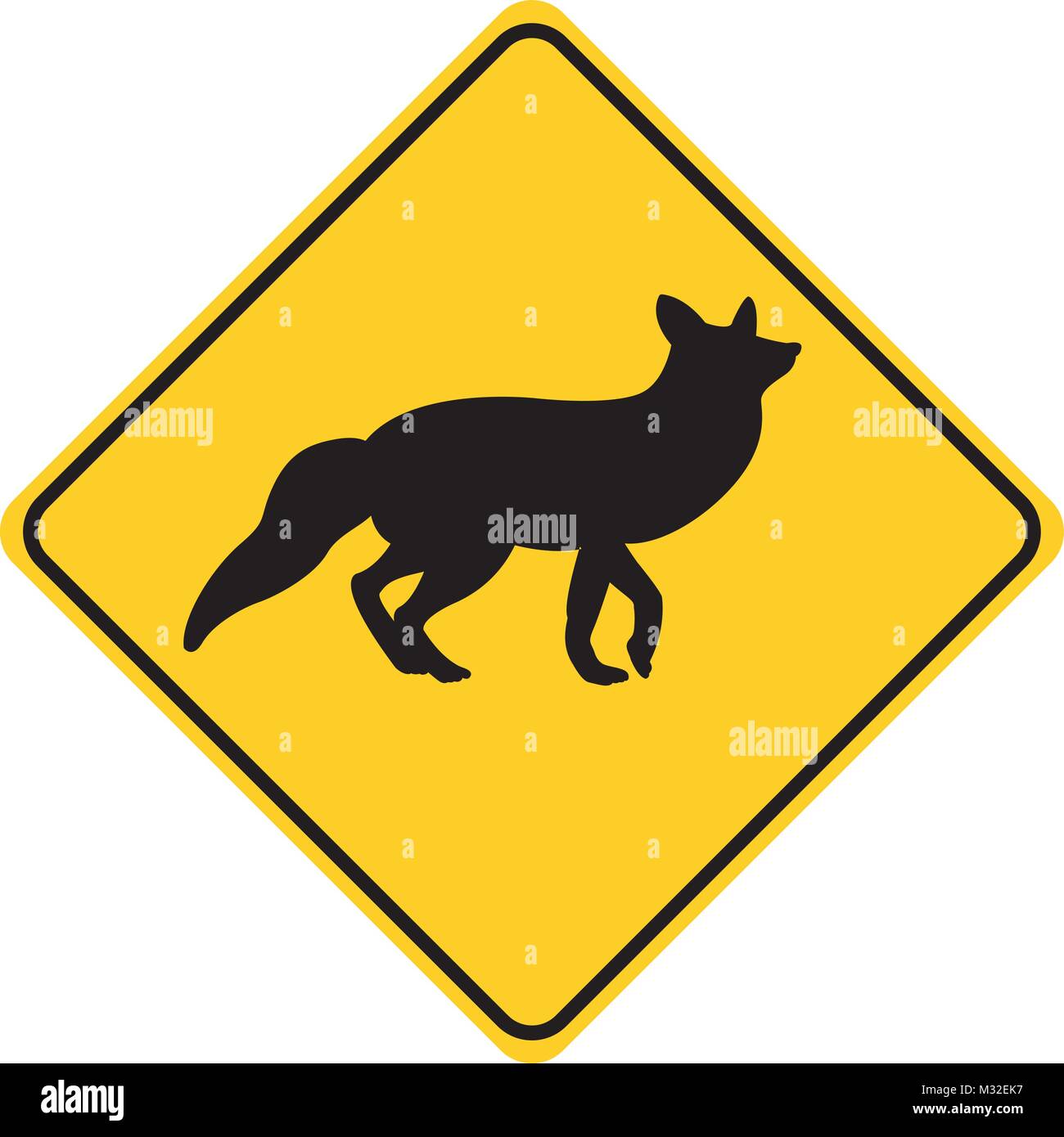 fox silhouette animal traffic sign yellow vector illustration Stock ...