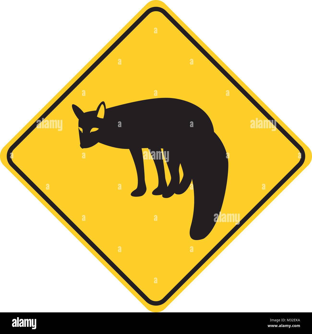 fox silhouette animal traffic sign yellow vector illustration Stock ...