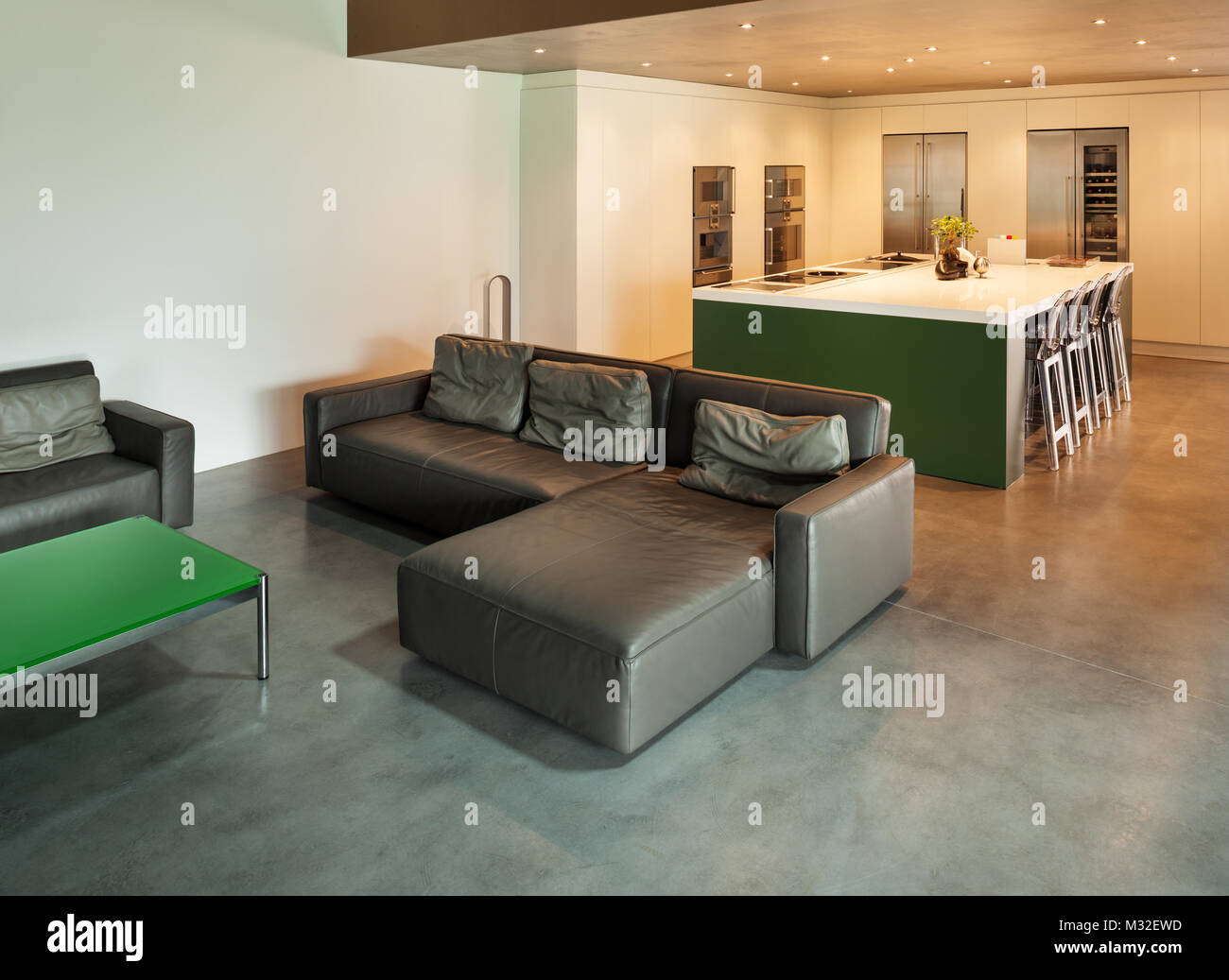 Modern living room, interior, house in cement Stock Photo - Alamy
