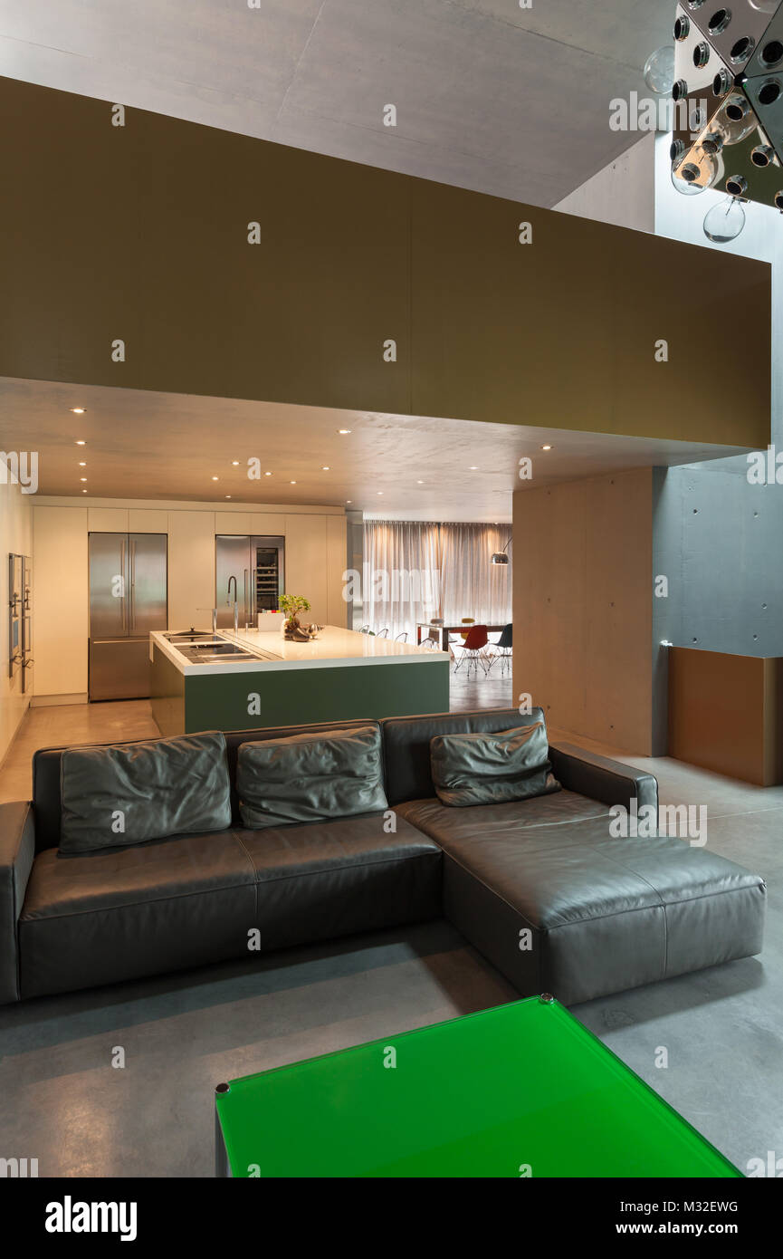 Modern living room, interior, house in cement Stock Photo - Alamy