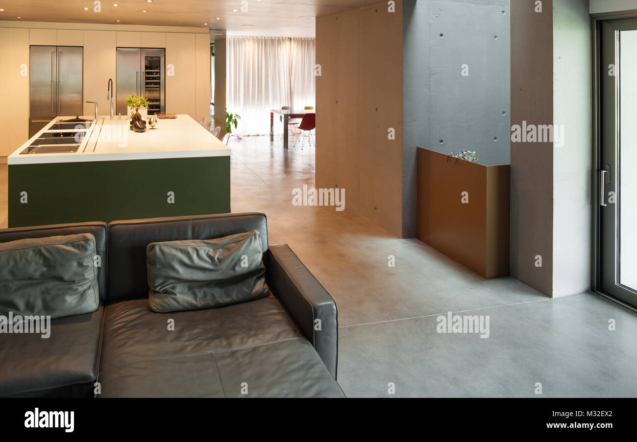 Modern living room, interior, house in cement Stock Photo - Alamy