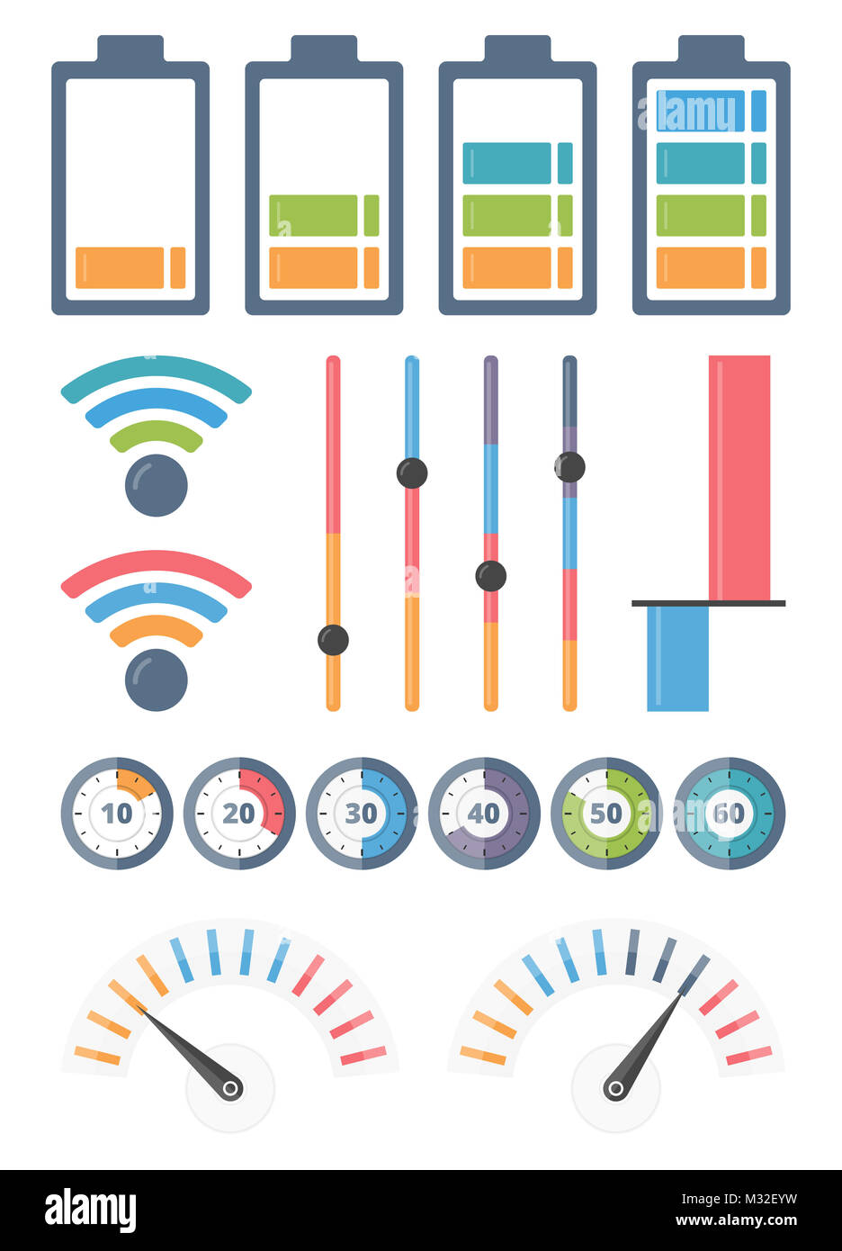 Battery indicators set Cut Out Stock Images & Pictures - Alamy