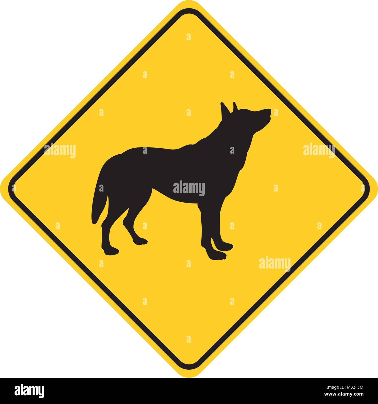 wolf silhouette animal traffic sign yellow vector illustration Stock ...