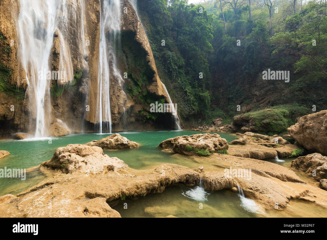 View of the tall Dat Taw Gyaint (also known as Anisakan) Waterfall near ...