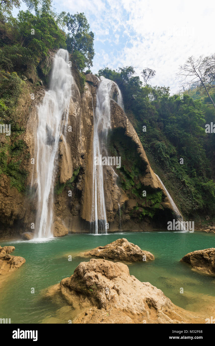 View of the tall Dat Taw Gyaint (also known as Anisakan) Waterfall near ...