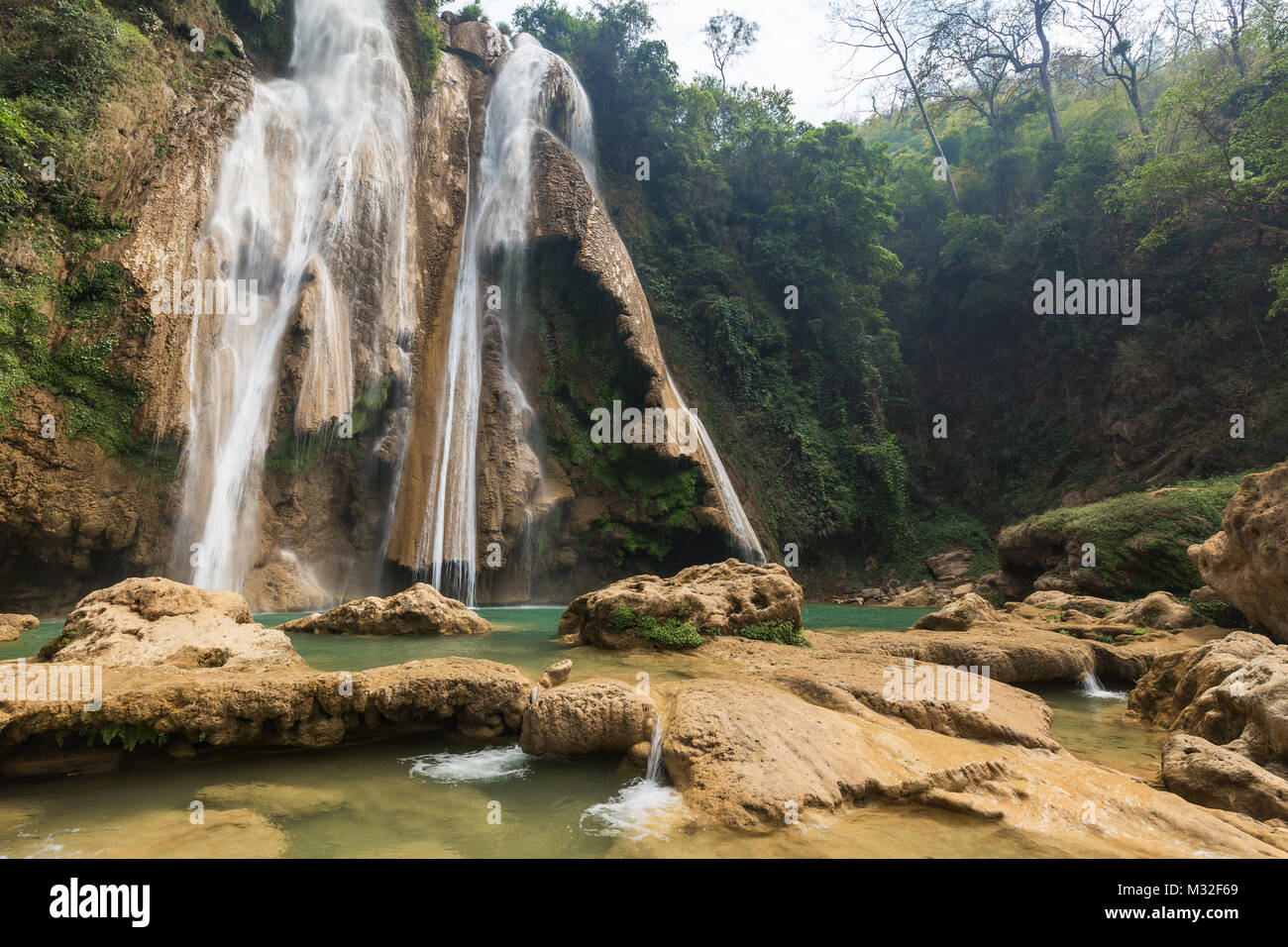 View of the tall Dat Taw Gyaint (also known as Anisakan) Waterfall near ...