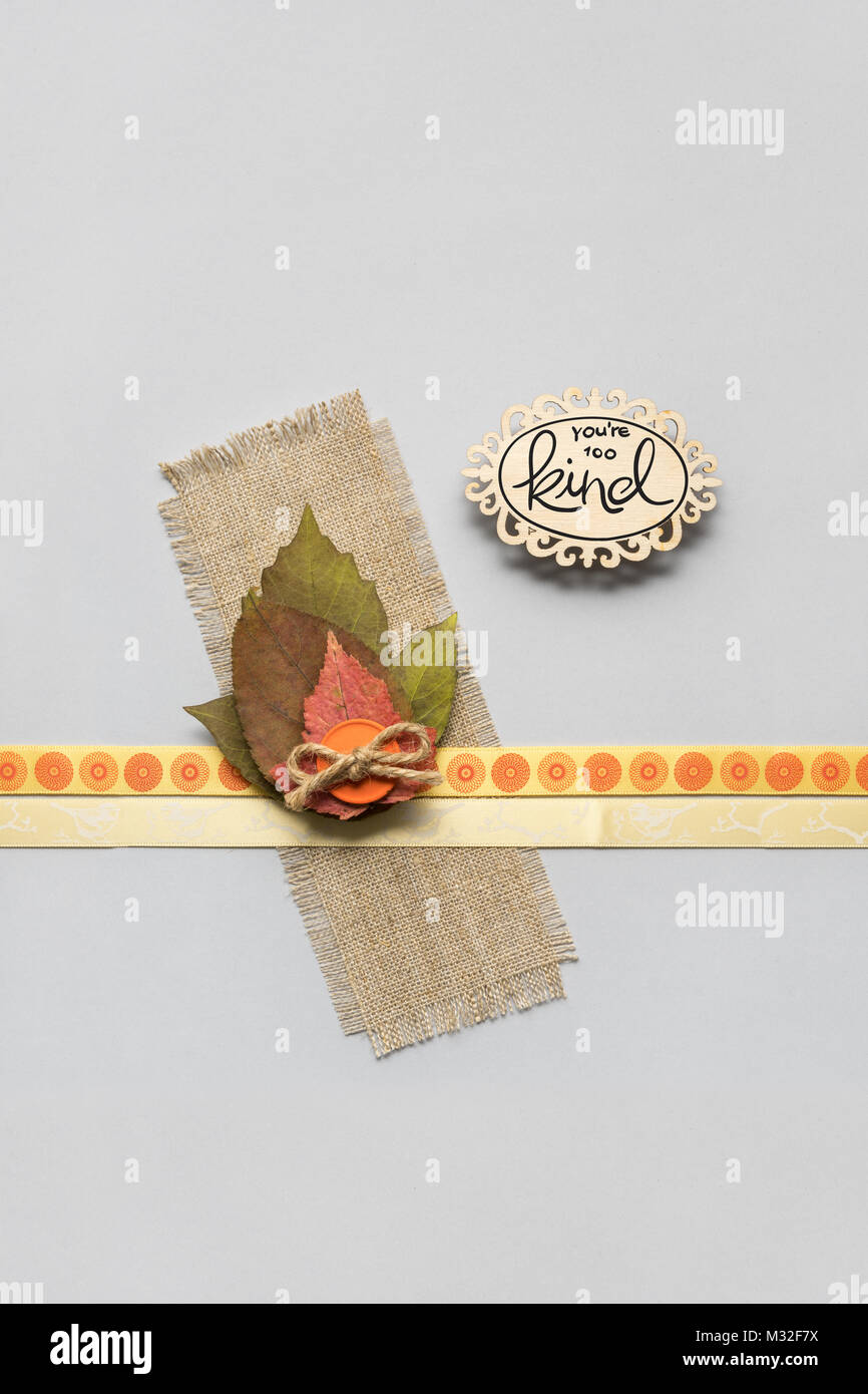 Creative thanksgiving day concept photo of leaves on grey background ...