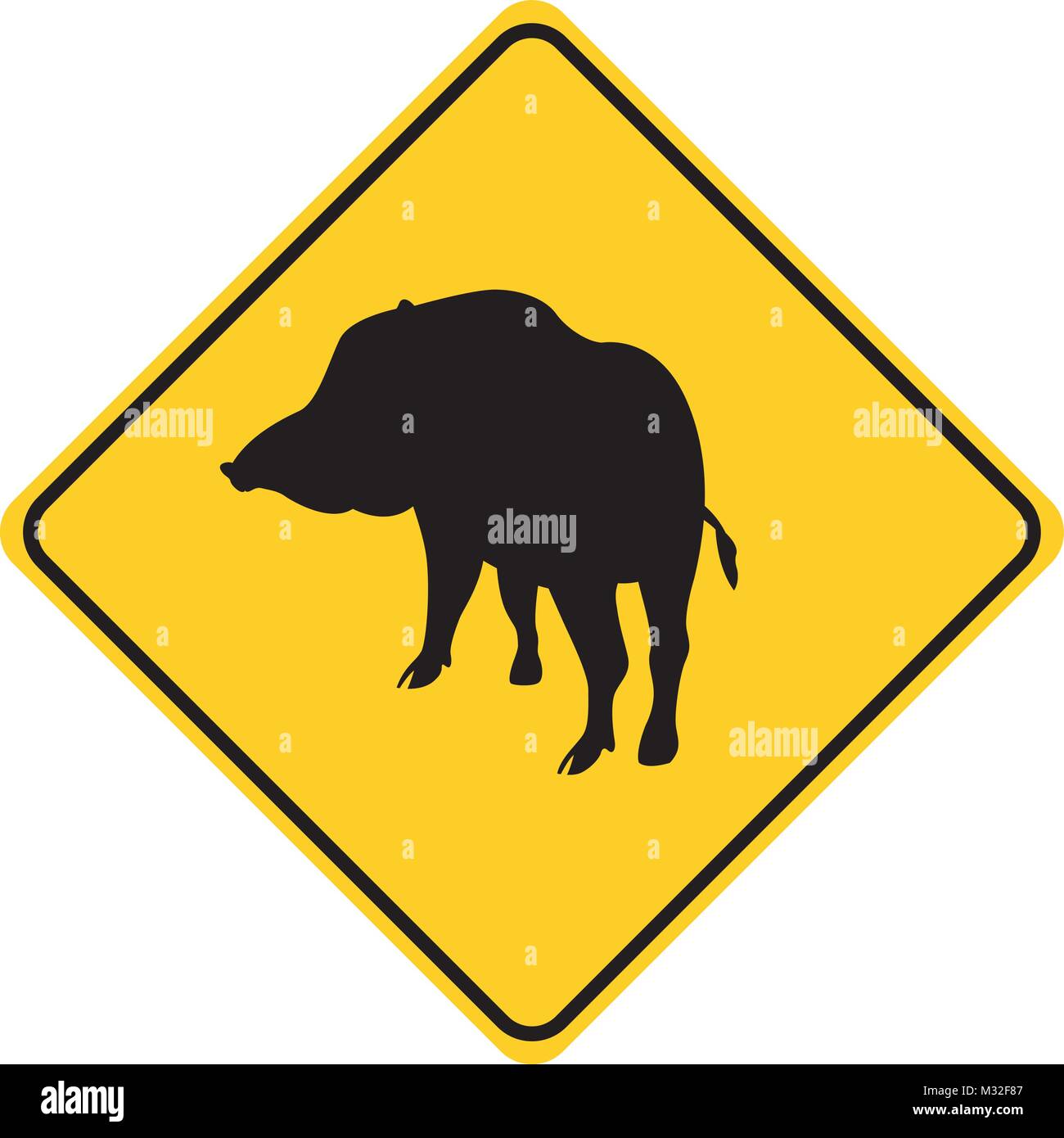 boar silhouette animal traffic sign yellow vector illustration Stock ...