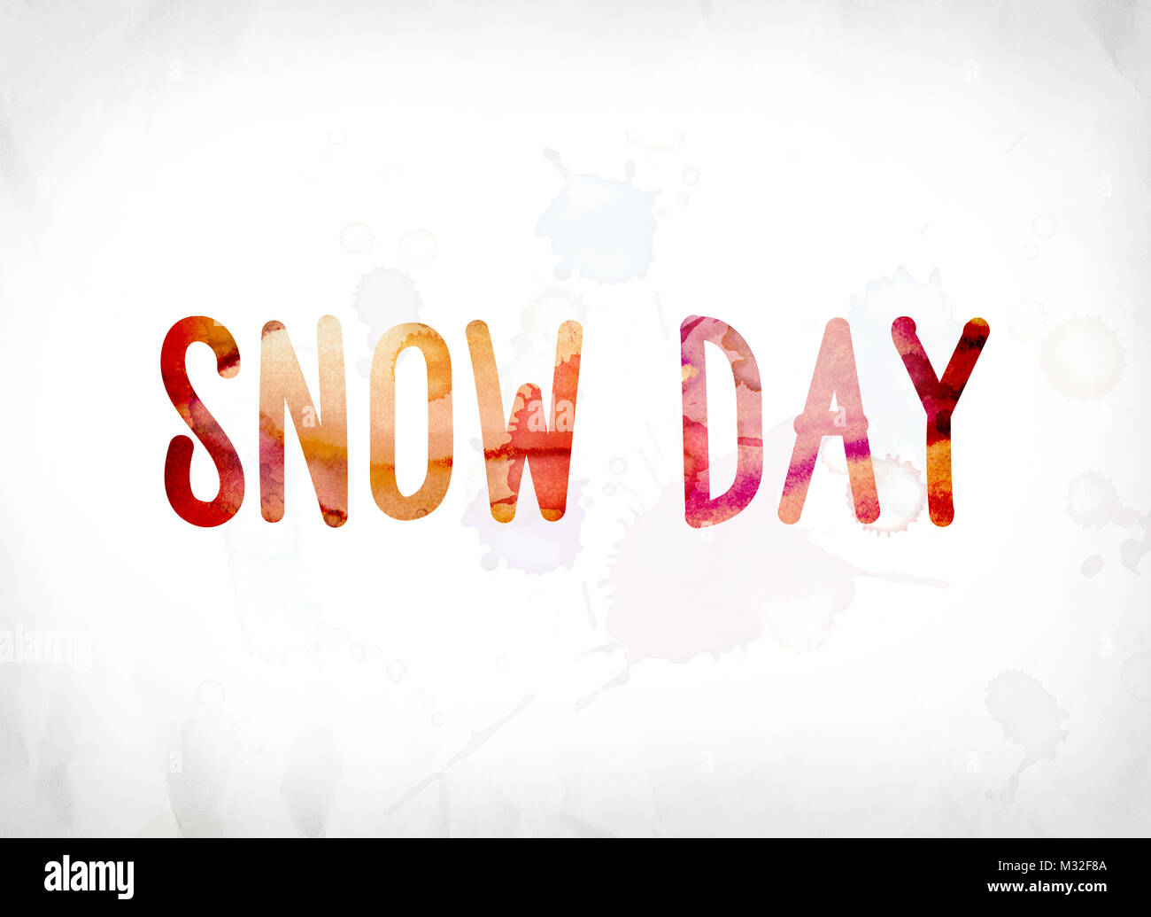 The words Snow Day concept and theme painted in colorful watercolors on ...