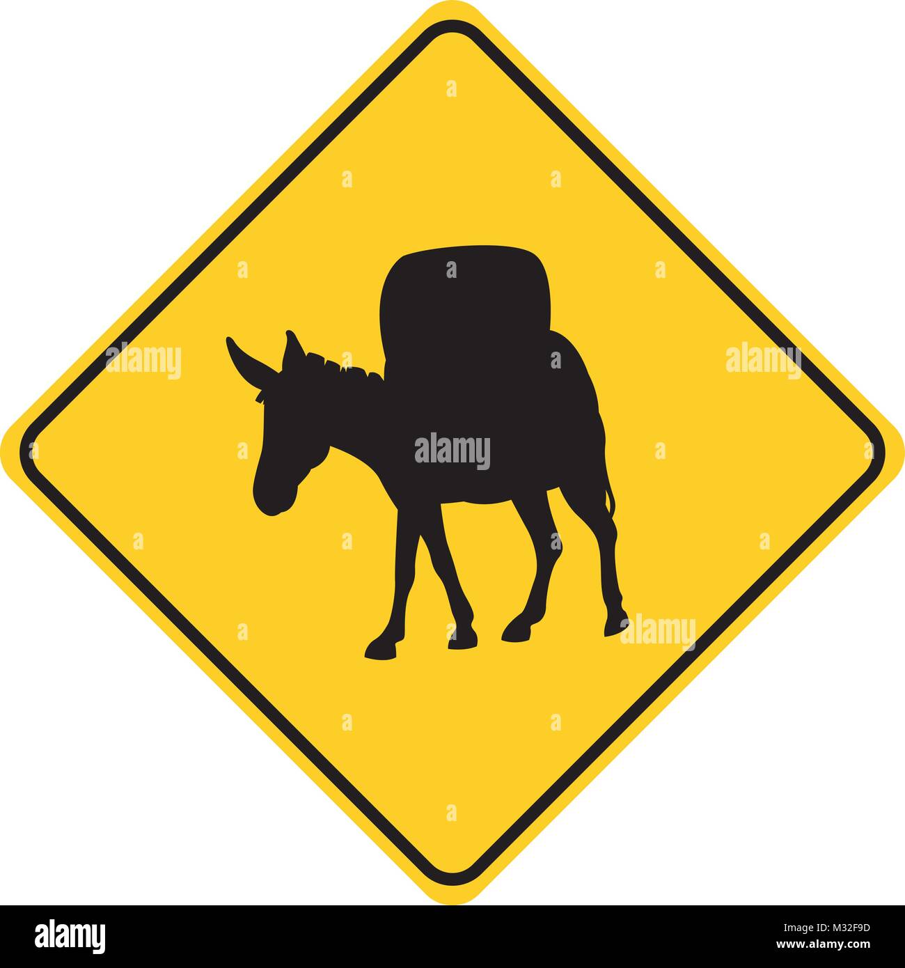 donkey silhouette animal traffic sign yellow vector Stock Vector Image ...