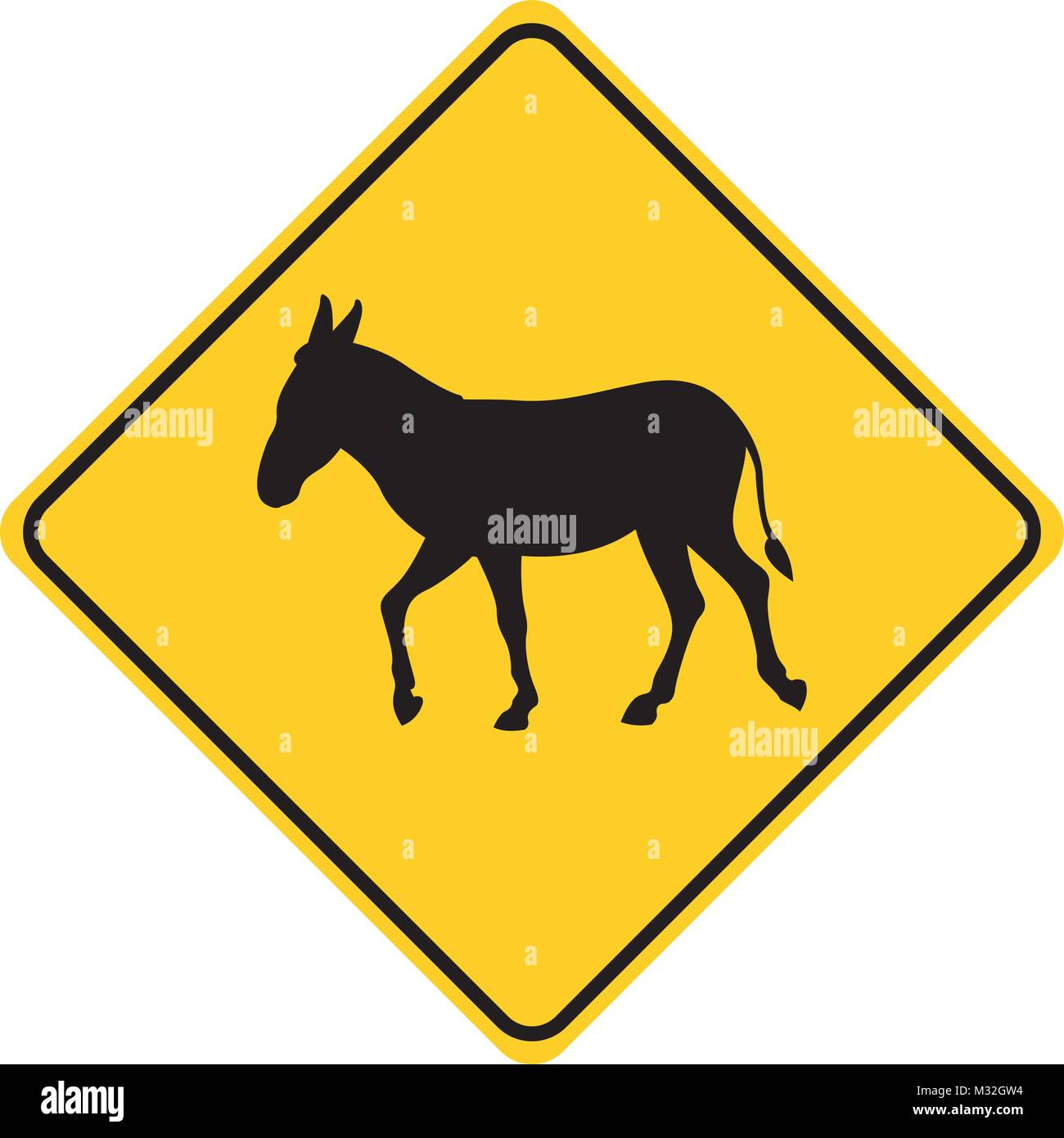 donkey silhouette animal traffic sign yellow vector Stock Vector Image ...
