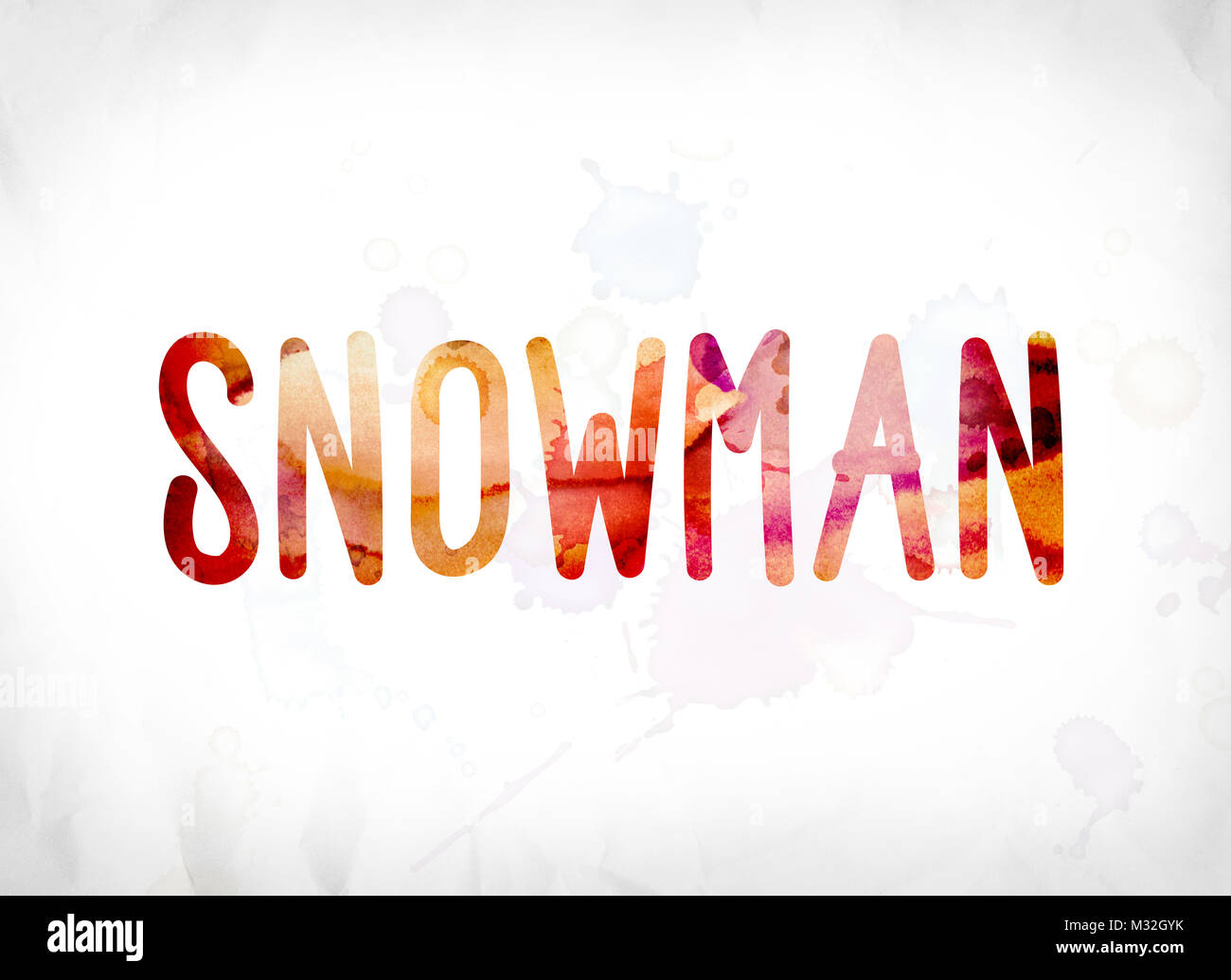 The word Snowman concept and theme painted in colorful watercolors on a ...