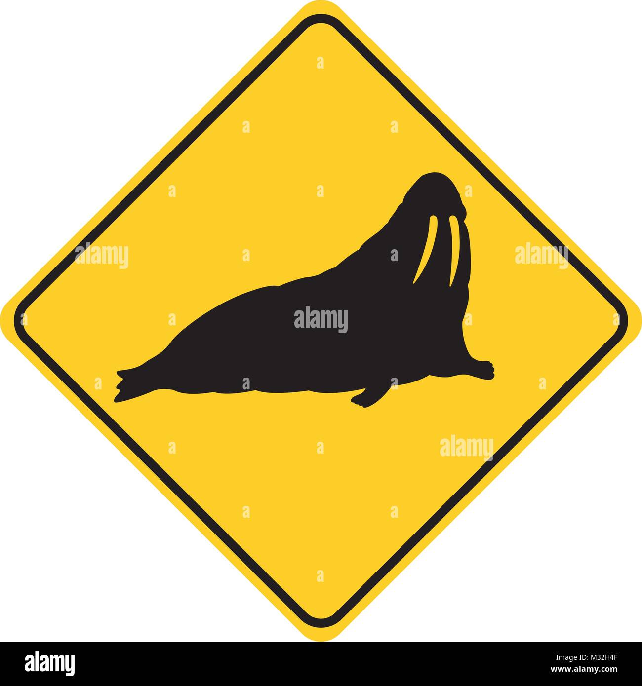 walrus silhouette animal traffic sign yellow vector Stock Vector Image ...