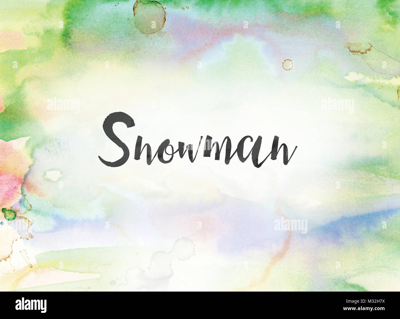 The word Snowman concept and theme written in black ink on a colorful ...