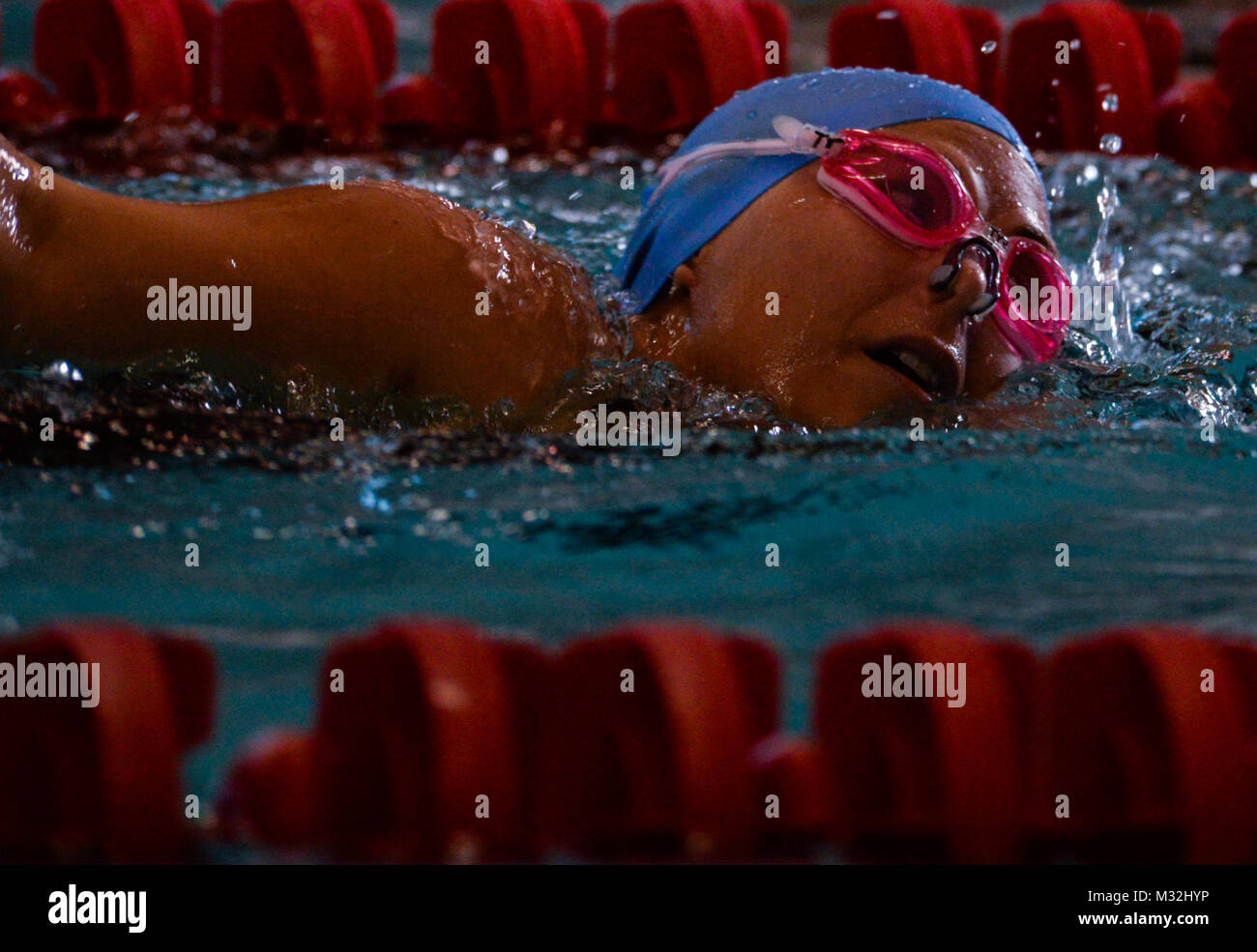 A member of Team USA competes in the 50 meter freestyle during the 2016 ...