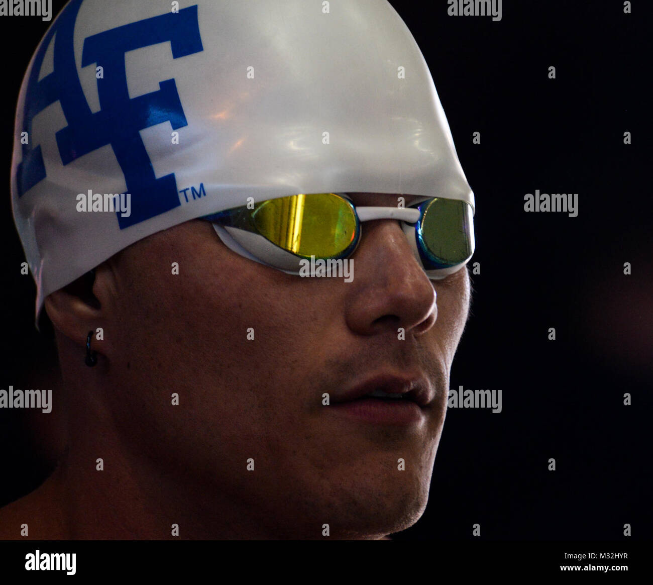 Timothy Babb looks on before competing in the 50 meter freestyle during ...