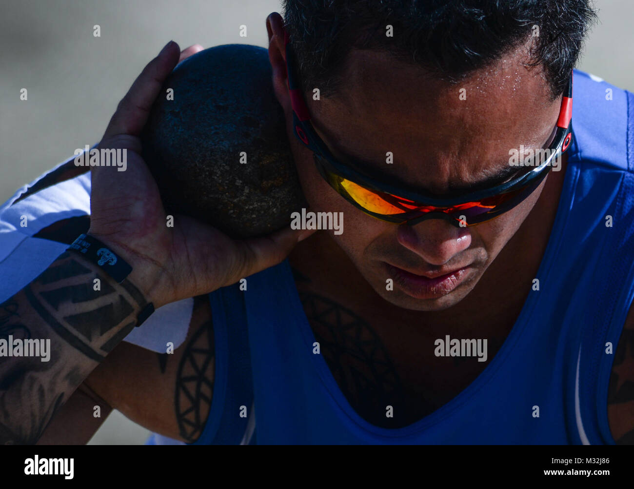 A member of Team USA prepares to throw the shotput race during the 2016 ...