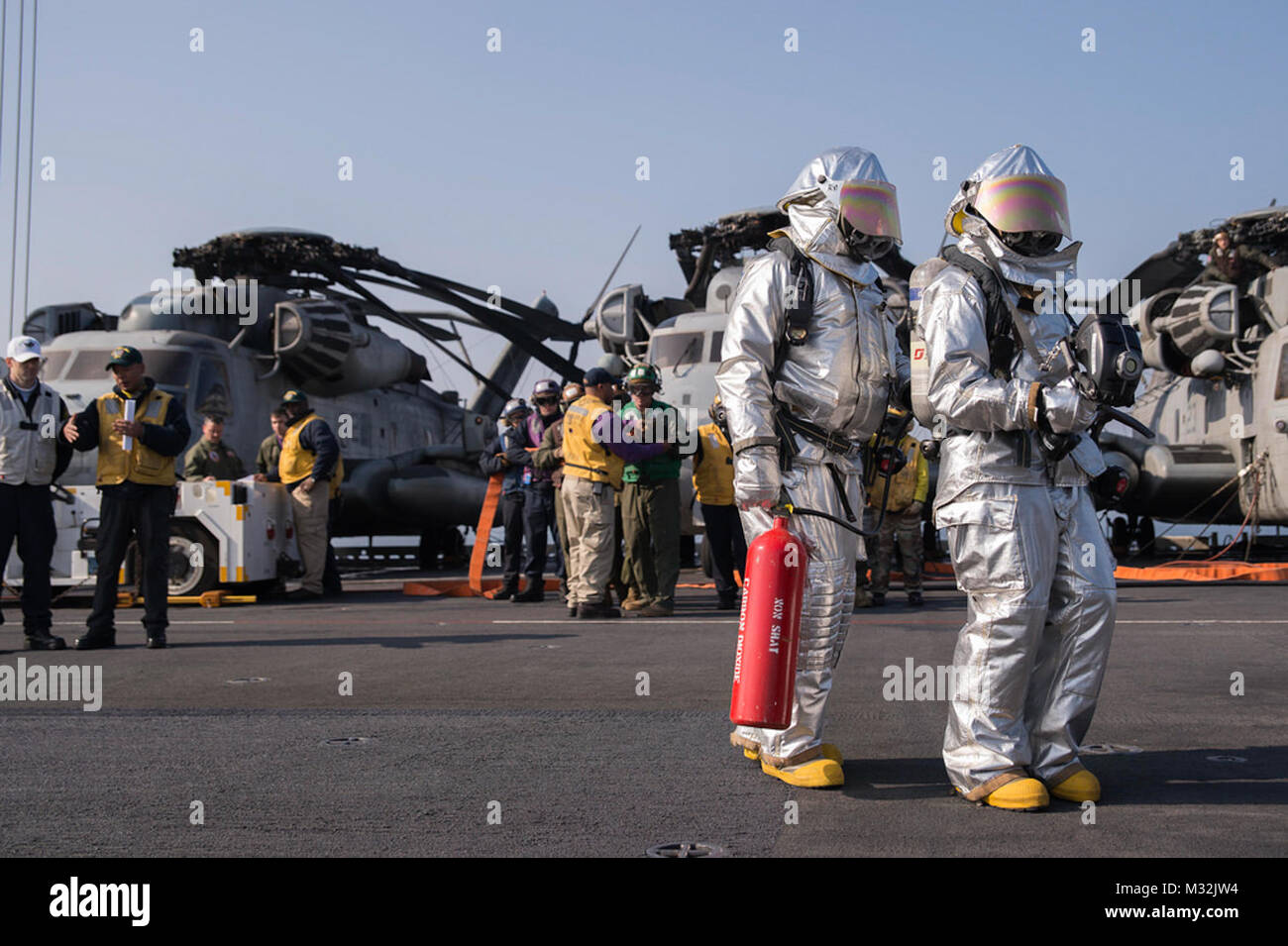 Sailors Conduct Flight Deck Fire Fighting Drills Aboard the USS ...