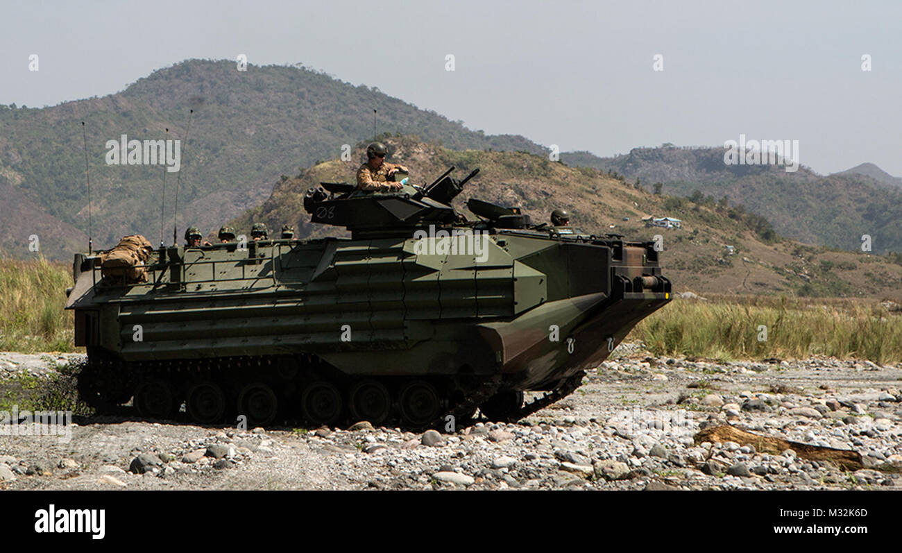 Philippine Marines ride in the back of a U.S. Marine Corps Amphibious ...