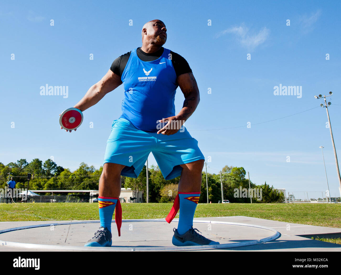 Nate Bias, a Warrior Games athlete, prepares to throw the discus during ...