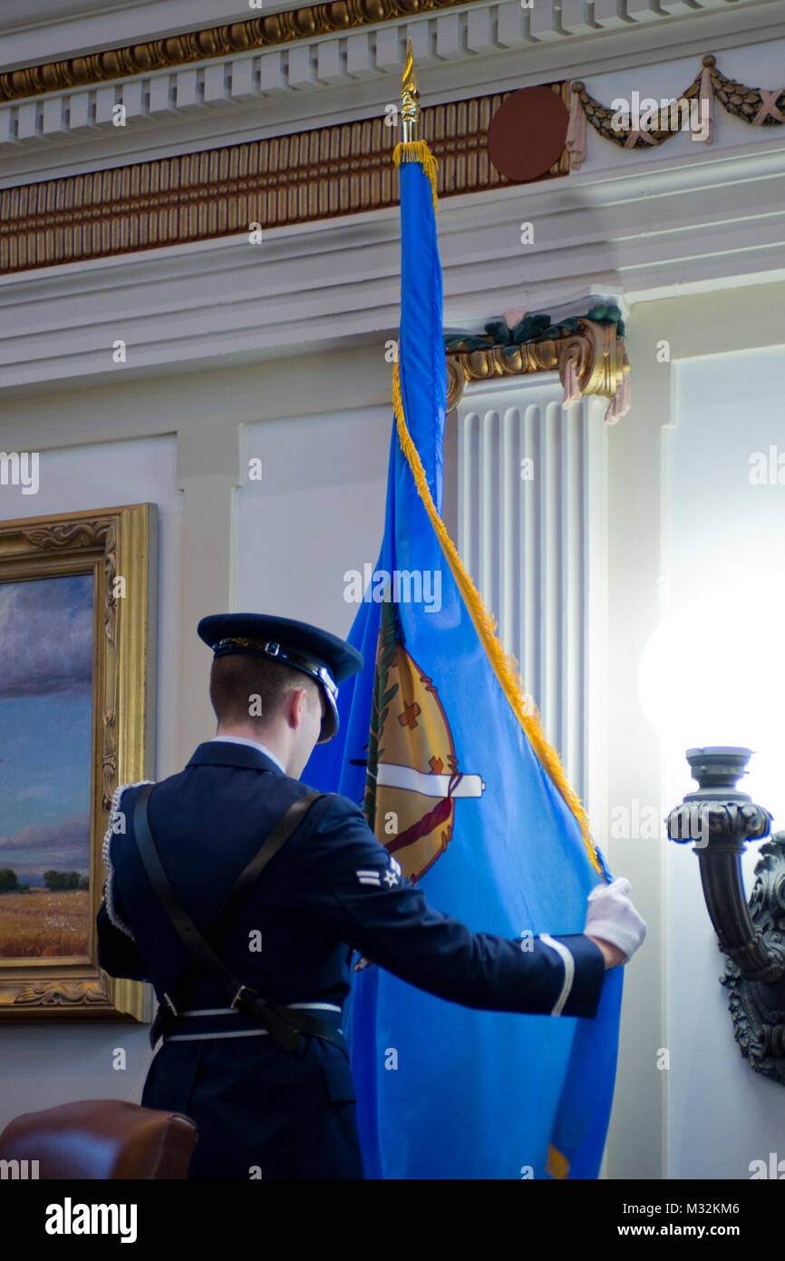 Members of the Oklahoma National Guard's Color Guard present and post ...