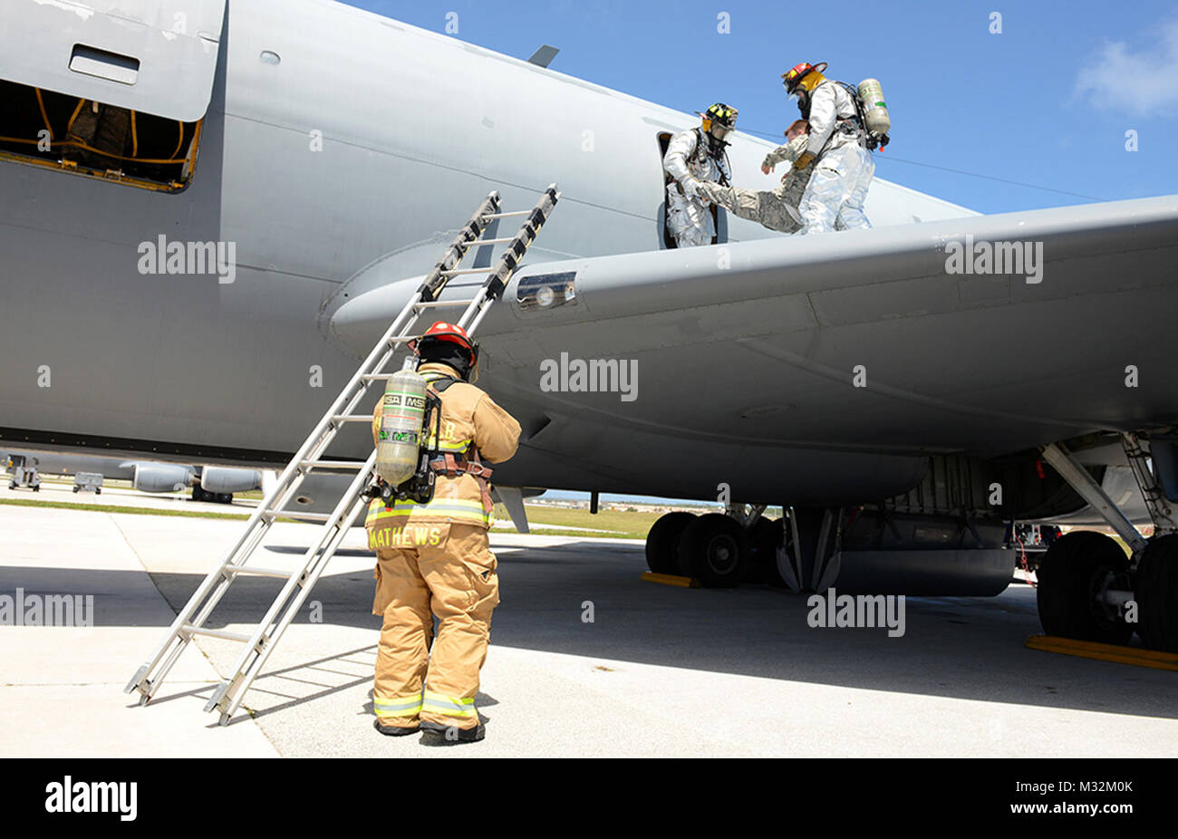 Firefighters with the 36th Civil Engineer Squadron practice egress ...