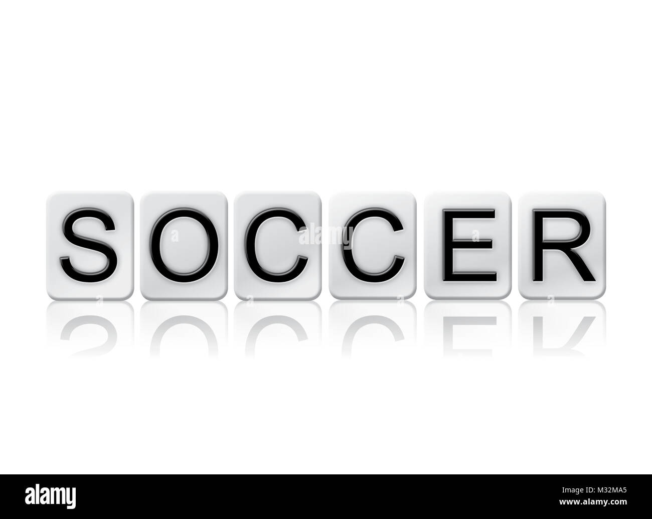 The word Soccer concept and theme written in white tiles and isolated ...