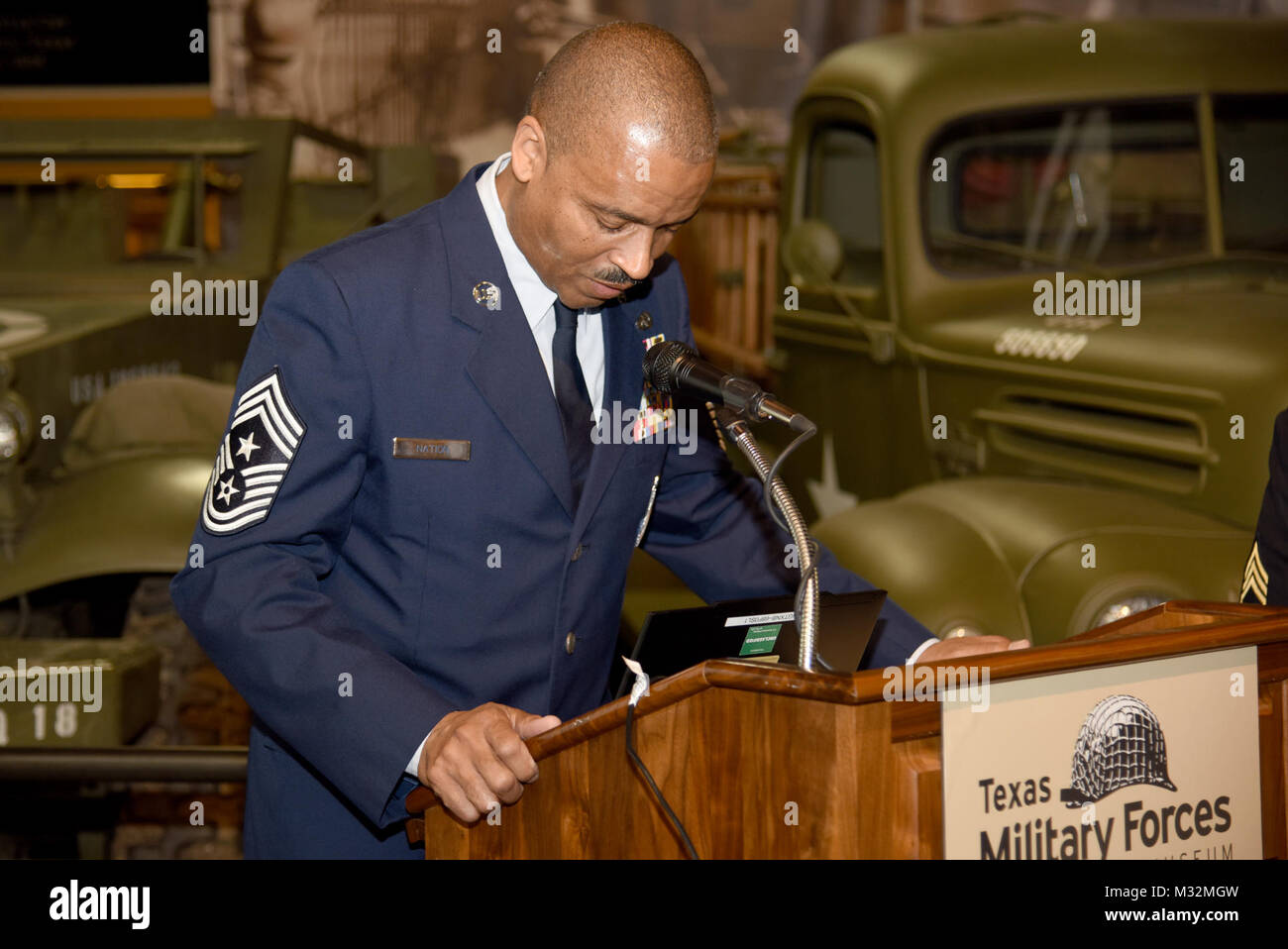 A chaplain offers the invocation during the 2016 Texas Military ...