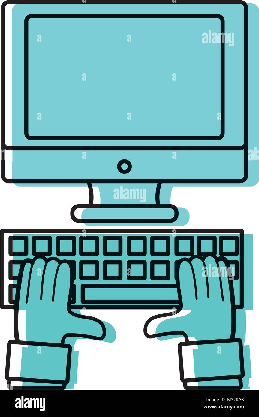 color hands with screen computer and keyboard technology Stock Vector ...
