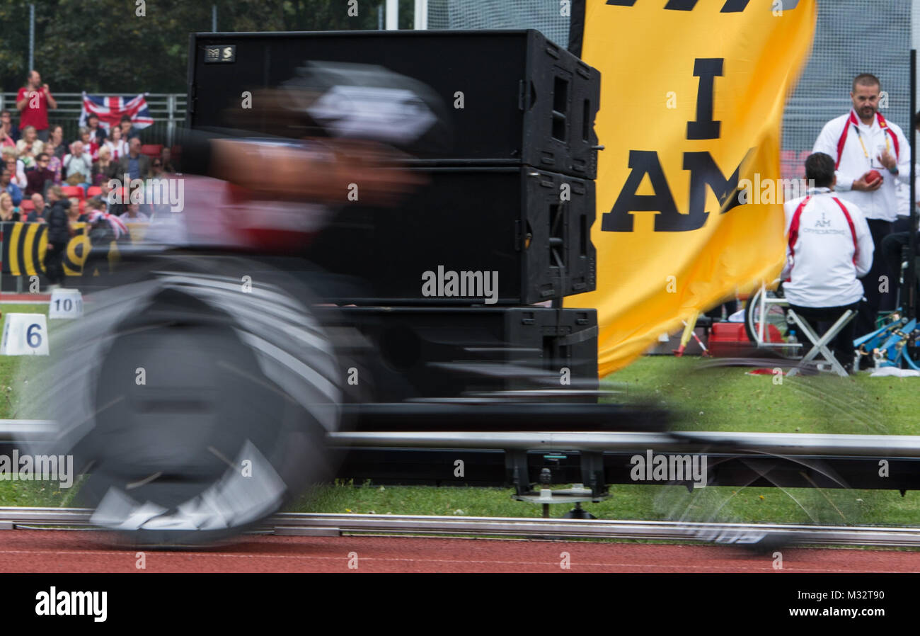 U.S. Army 1st Lt. Kelly Elmlinger competes in a wheelchair 100 meter ...