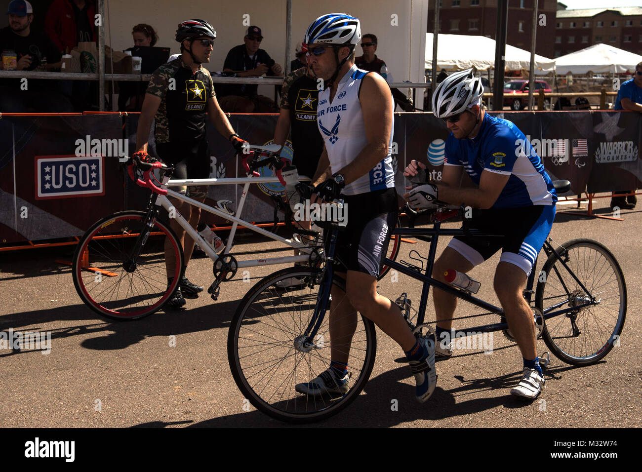 Air Force athletes James Bales(left) and Wesley Glisson prepare for the ...