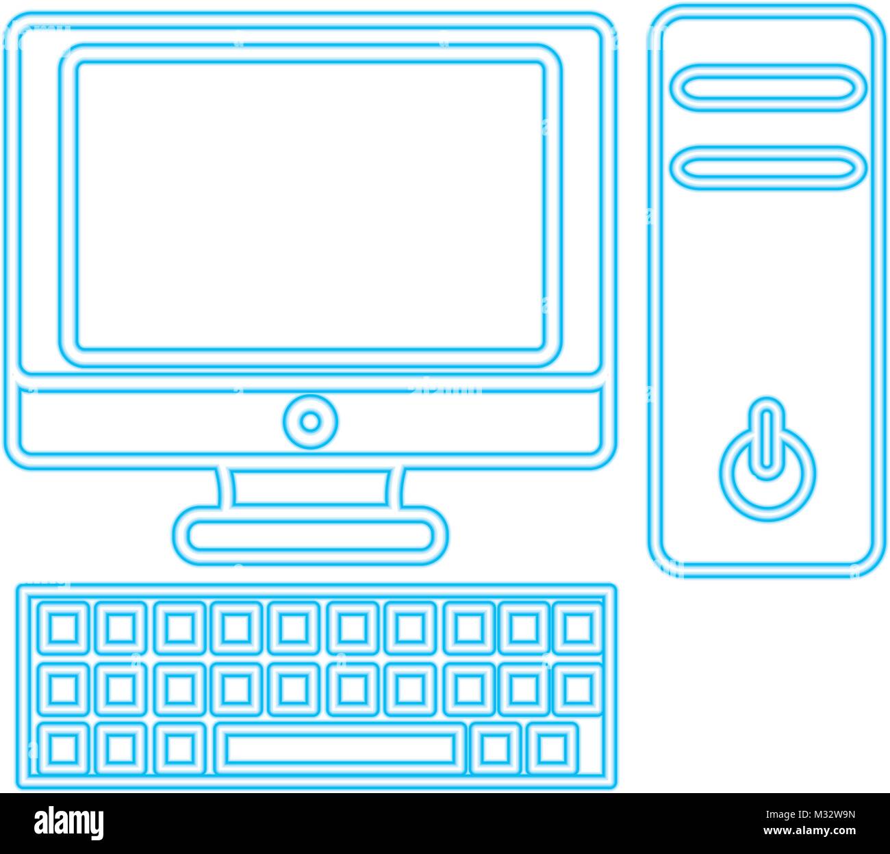 color silhouette screen computer with cpu and keybooard technology ...