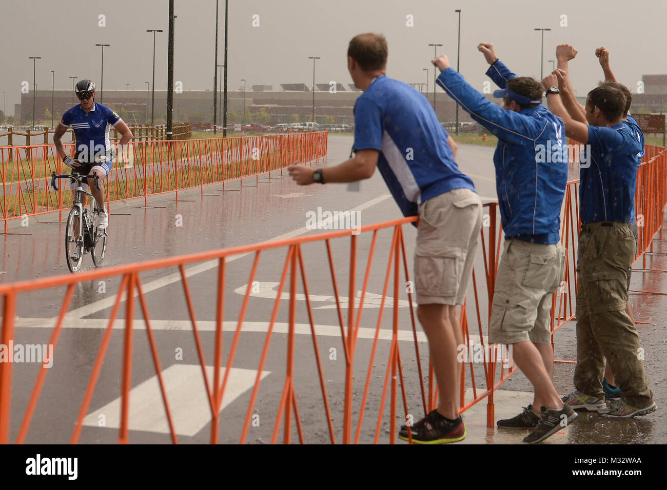 Air Force athlete Jason Hoover races to a third place finish during the ...