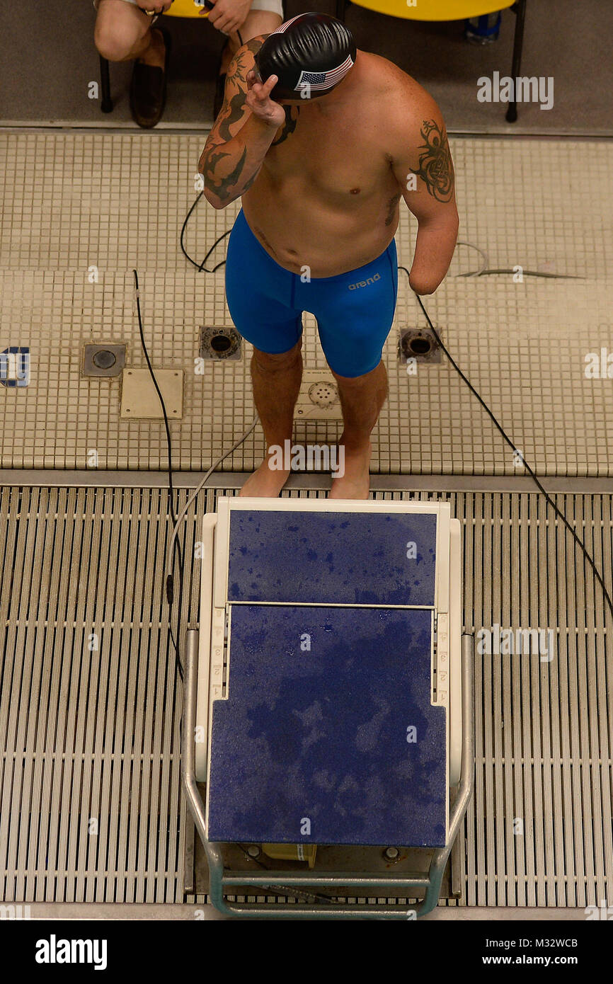 Air Force athlete Leonard Anderson prepares to compete in swimming ...
