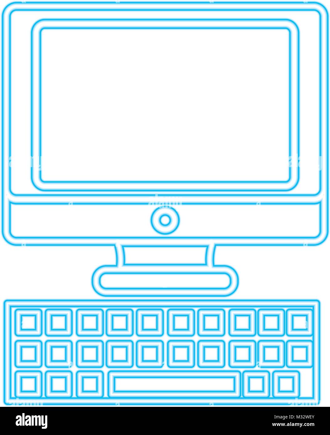 color silhouette screen computer with keyboard technology icon Stock ...