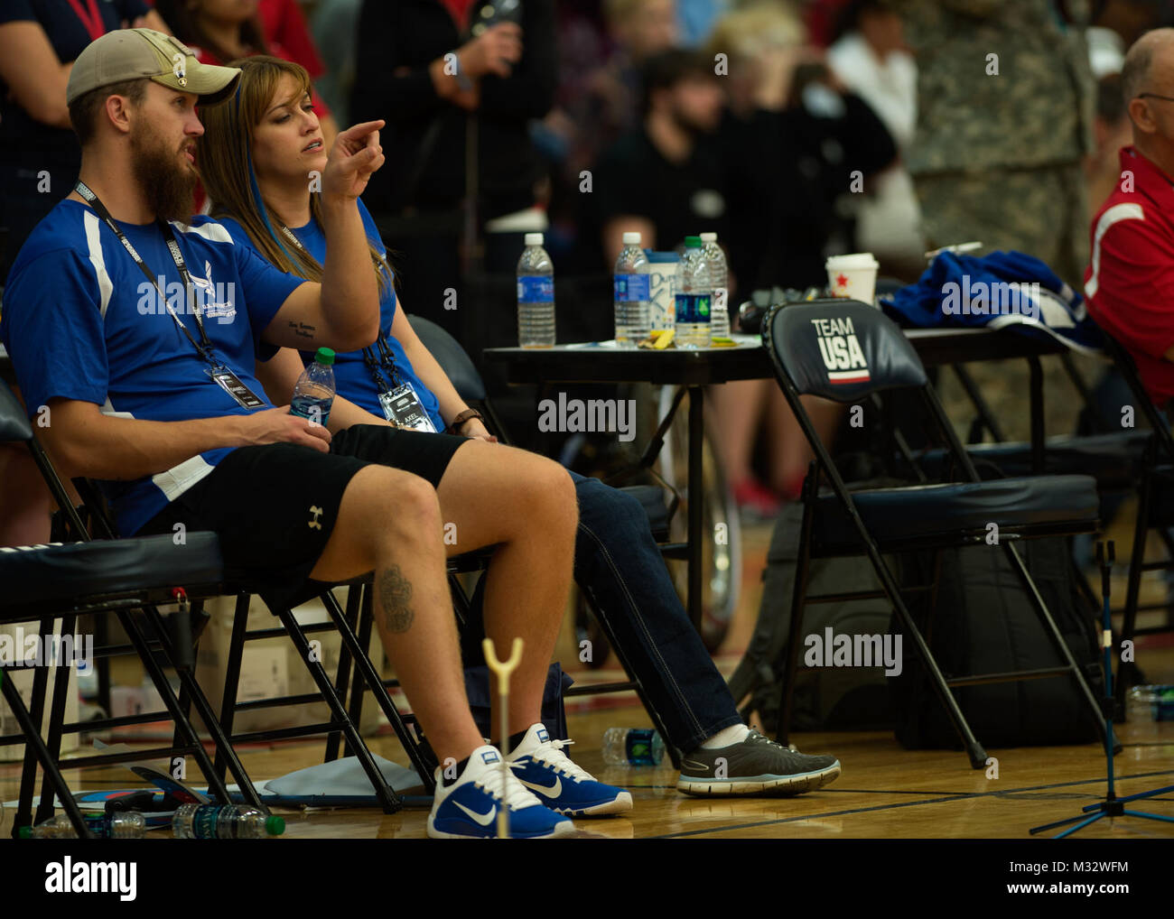 Air Force athlete Ryan Gallo (left) talks Alex Gaud-Torres (right ...