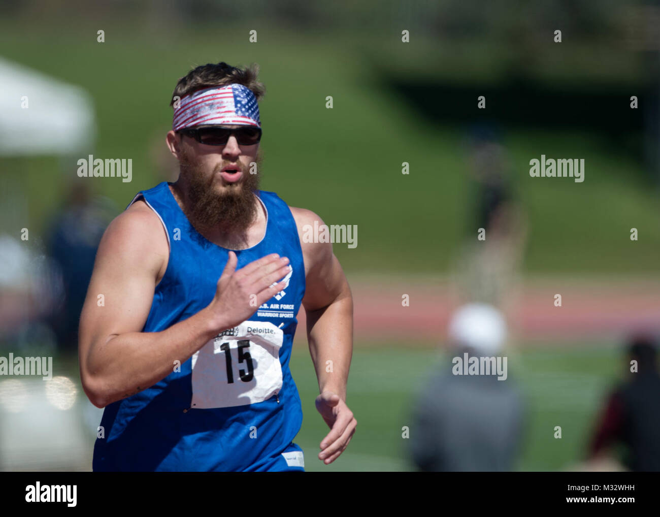 Air Force athlete Daniel Neild sprints towards the finish line during ...