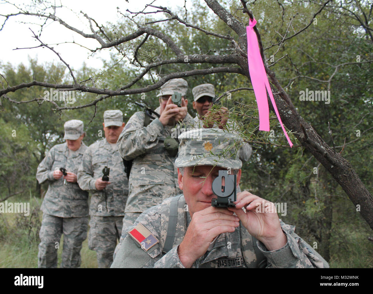 Maj. Gary Sherman, 3rd Battalion, 4th Regiment, Texas State Guard, uses ...
