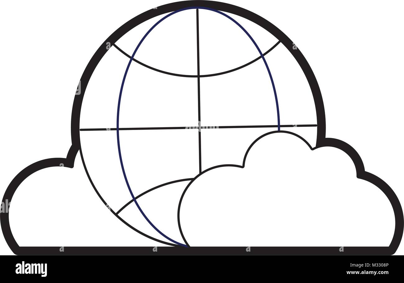 blue line global connection technology with clouds icon Stock Vector ...