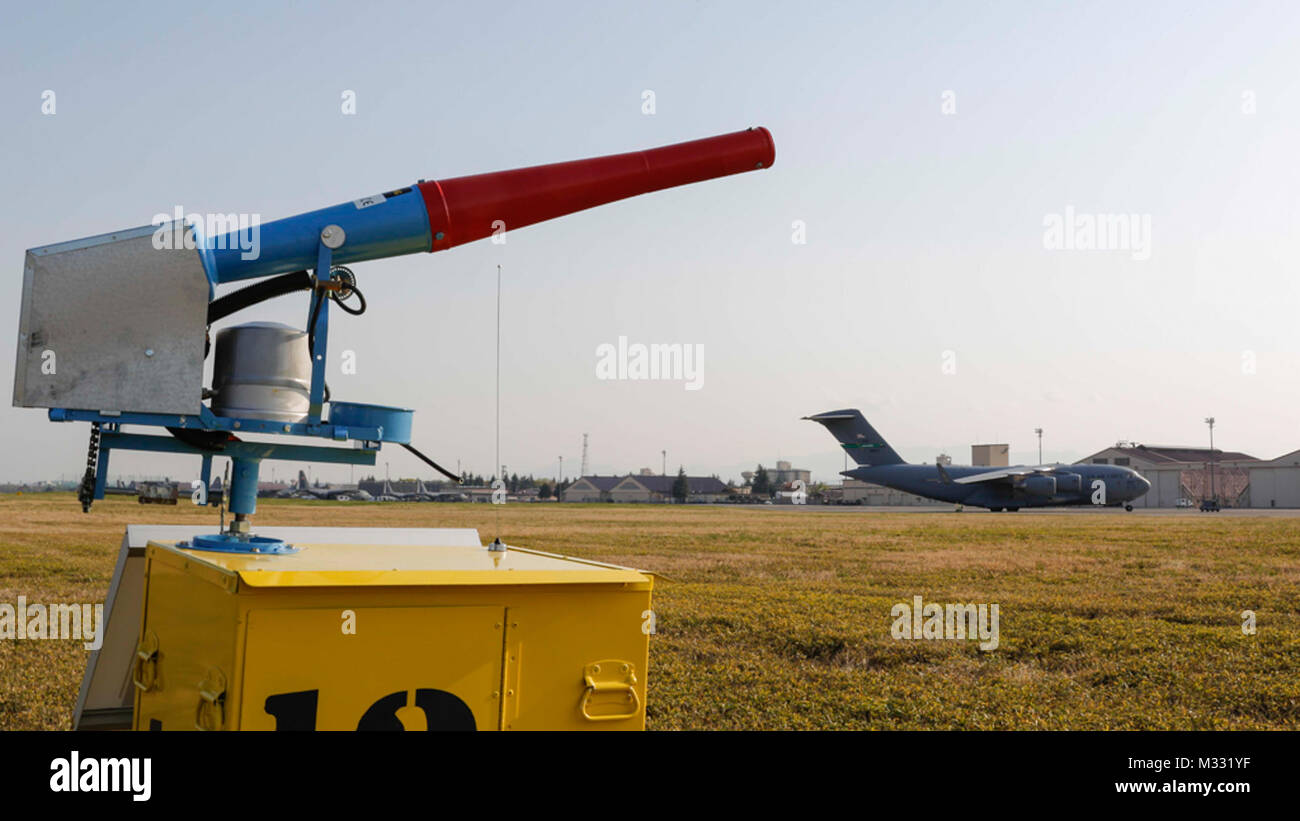 A new Bird/Wildlife Aircraft Strike Hazard cannon aims towards the sky ...