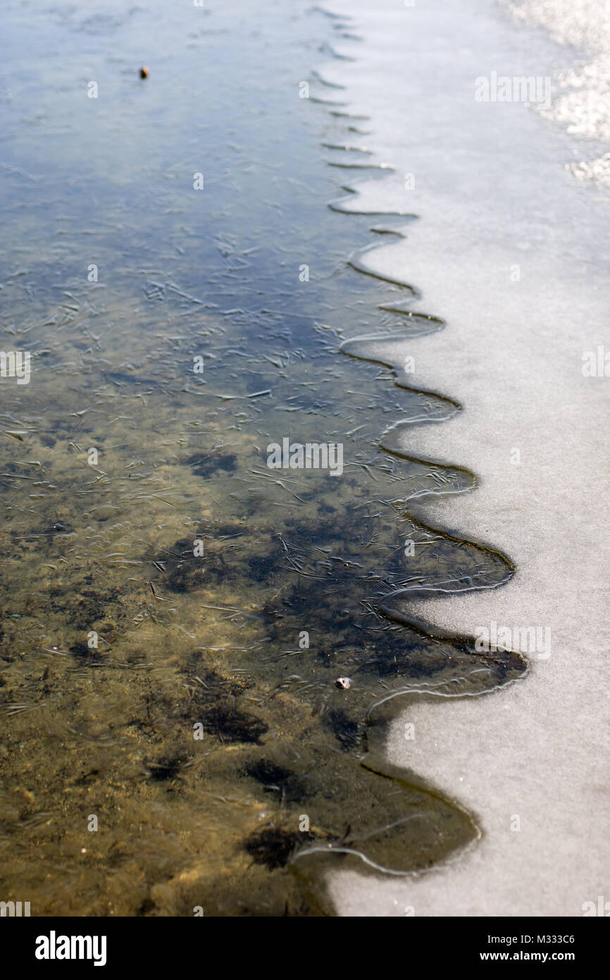 Ice on the lake. A frozen lake. Kra, ice on the water's surface. Season ...