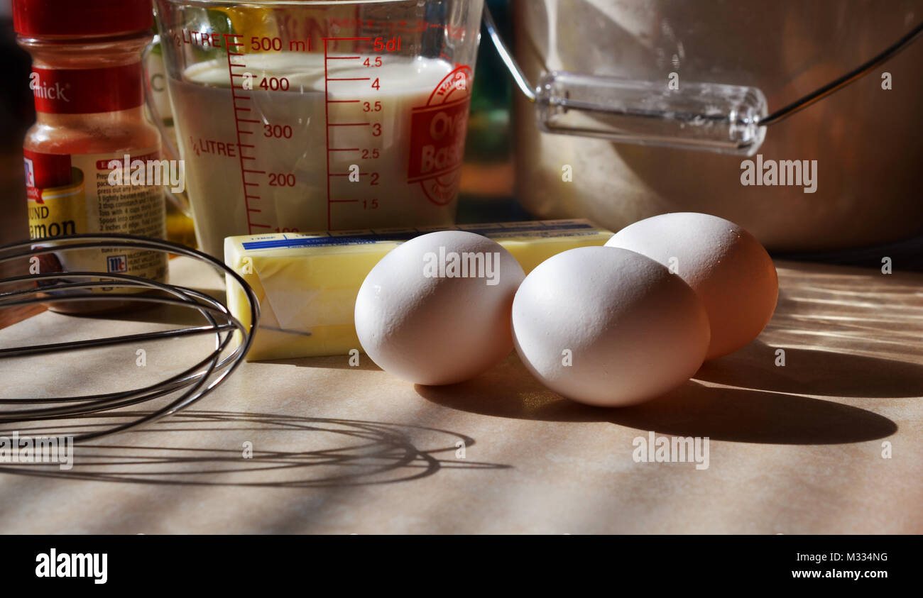 Baking ingredients on stone tile Stock Photo - Alamy