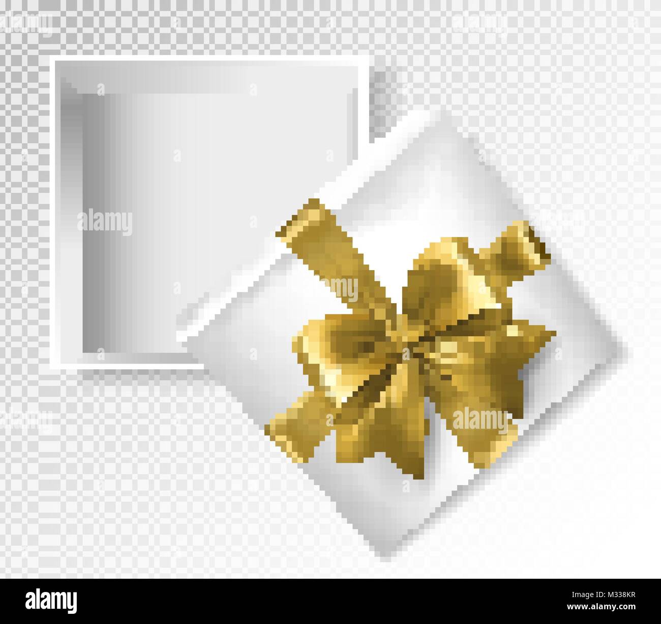 White gift box with gold ribbon and bow - top view vector illustration ...