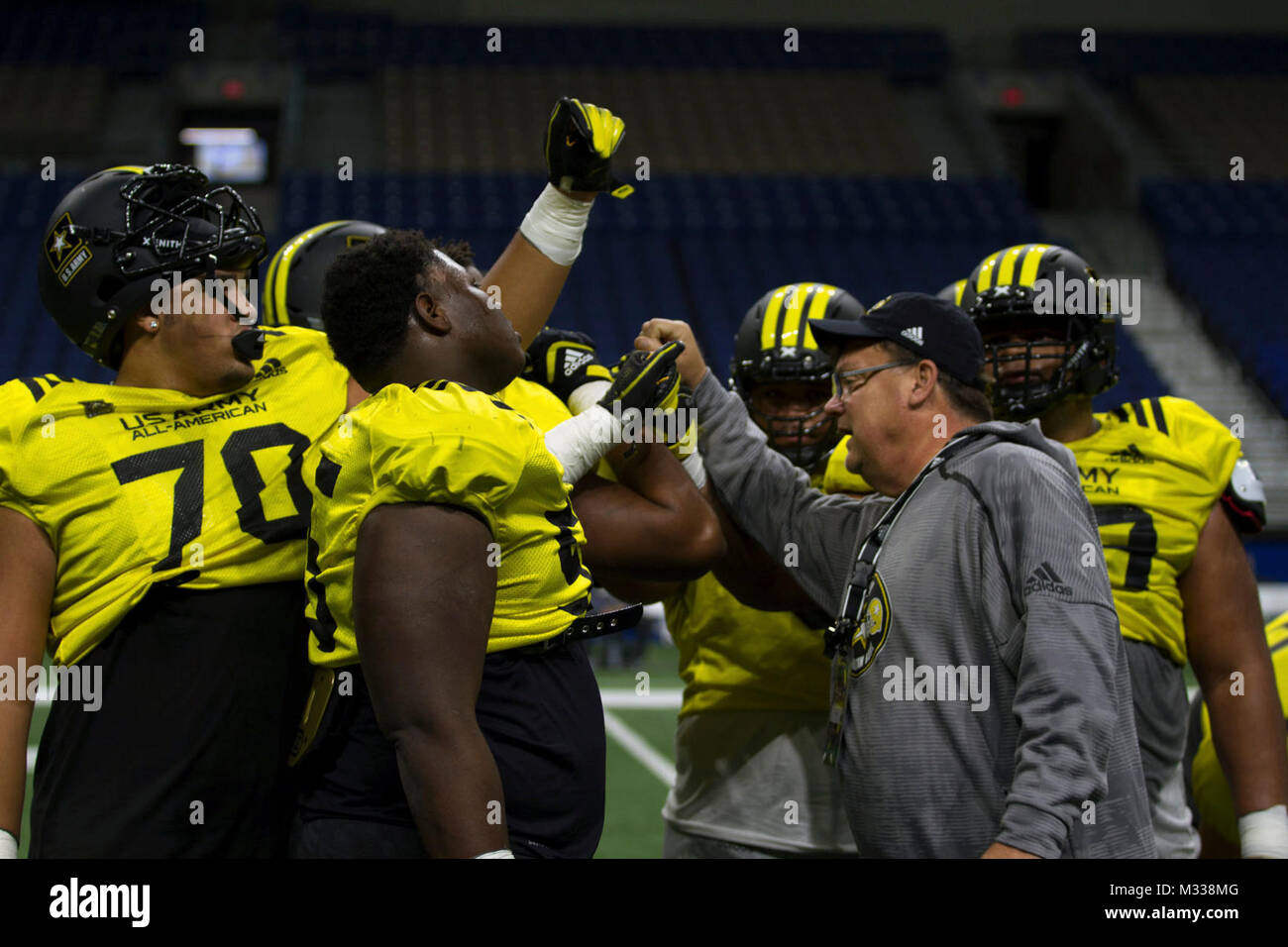 Players in the U.S. Army All-American Bowl practice in the Alamodome ...